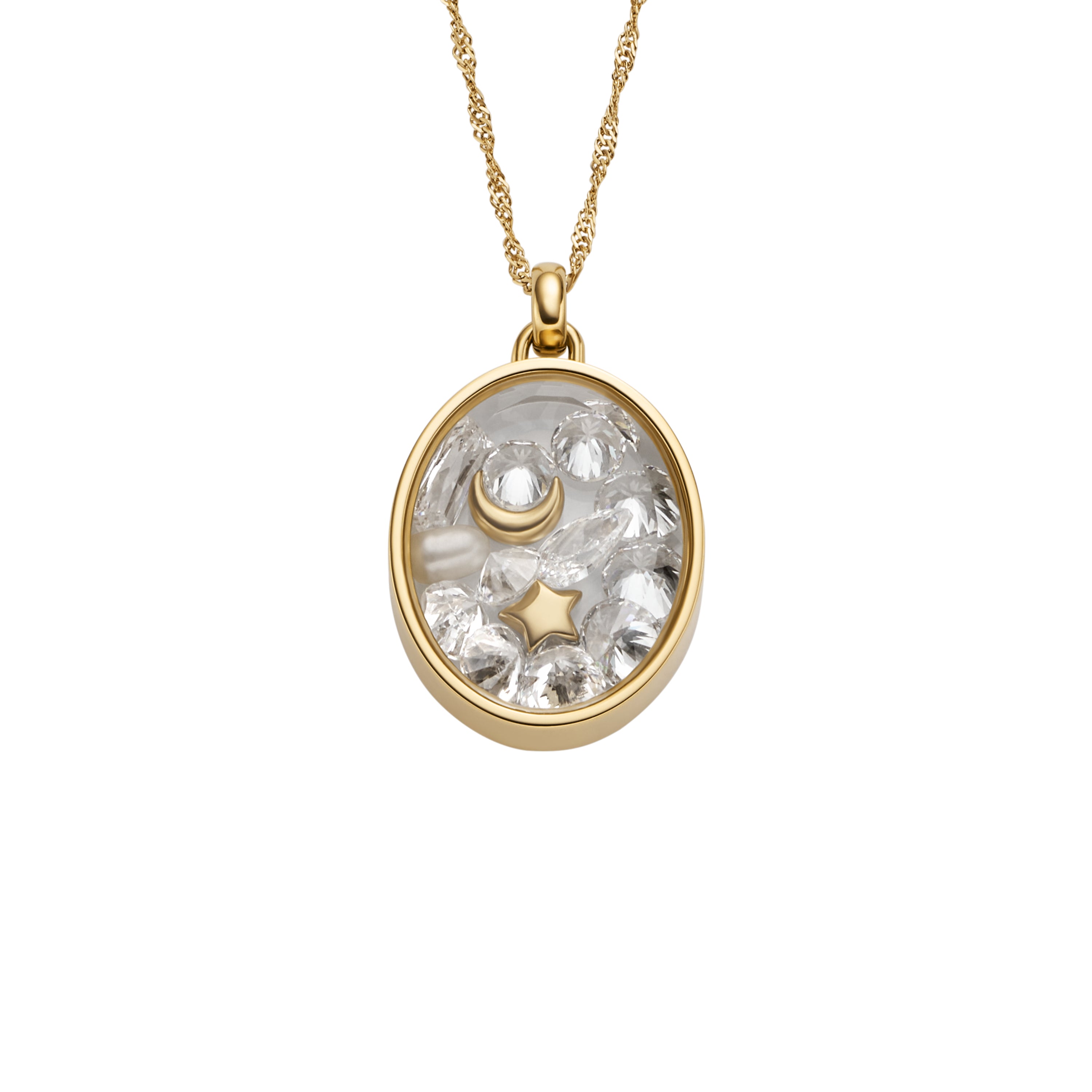 Sutton Shaky Glitz Gold-Tone Stainless Steel Moon and Star Pendant Nec ...